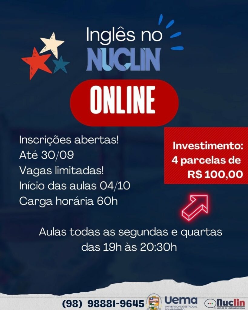 UEMA | Inscrições Abertas para o Curso de Inglês Online no NUCLIN